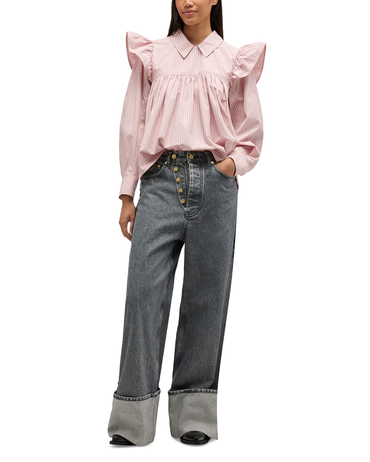 GANNI Ganni Striped Frill Blouse